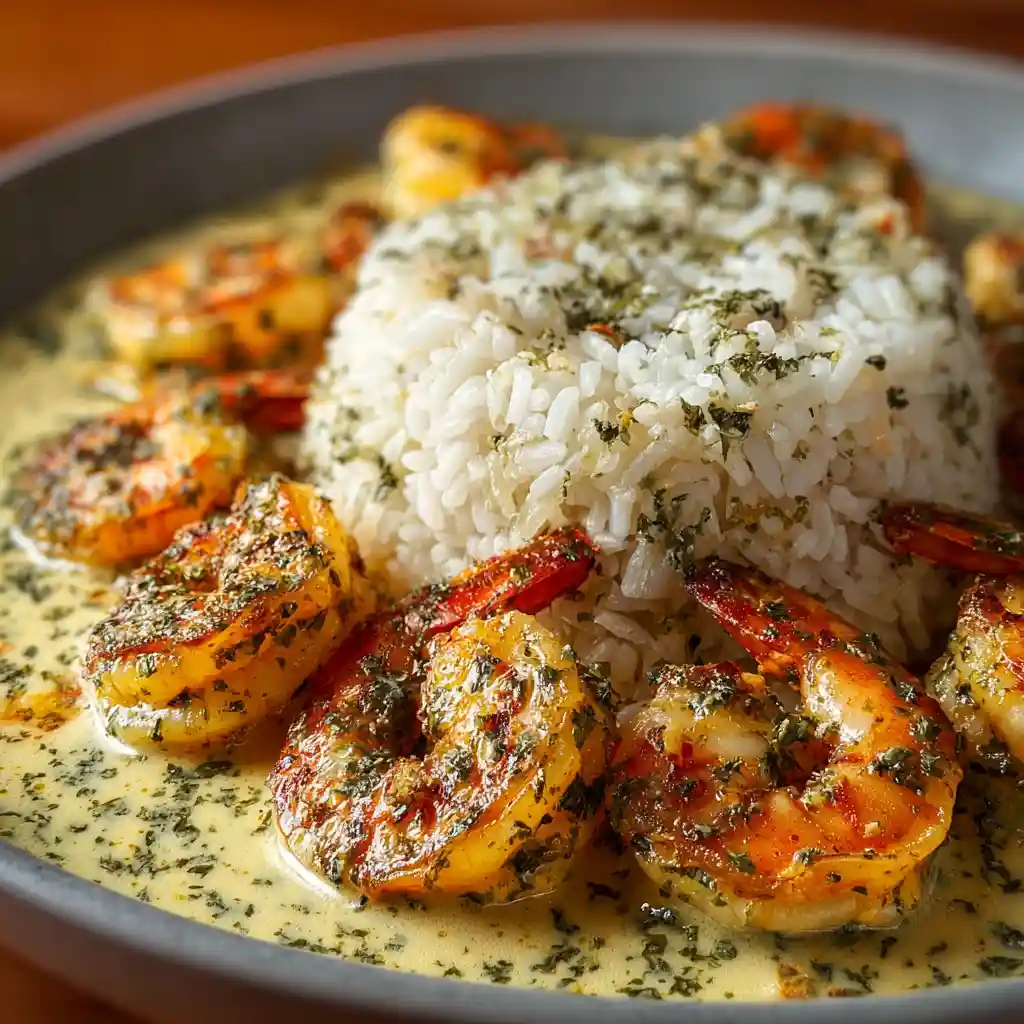 Amazing Creamy Garlic Butter Shrimp and Rice Tower Recipe - Gather and Cook